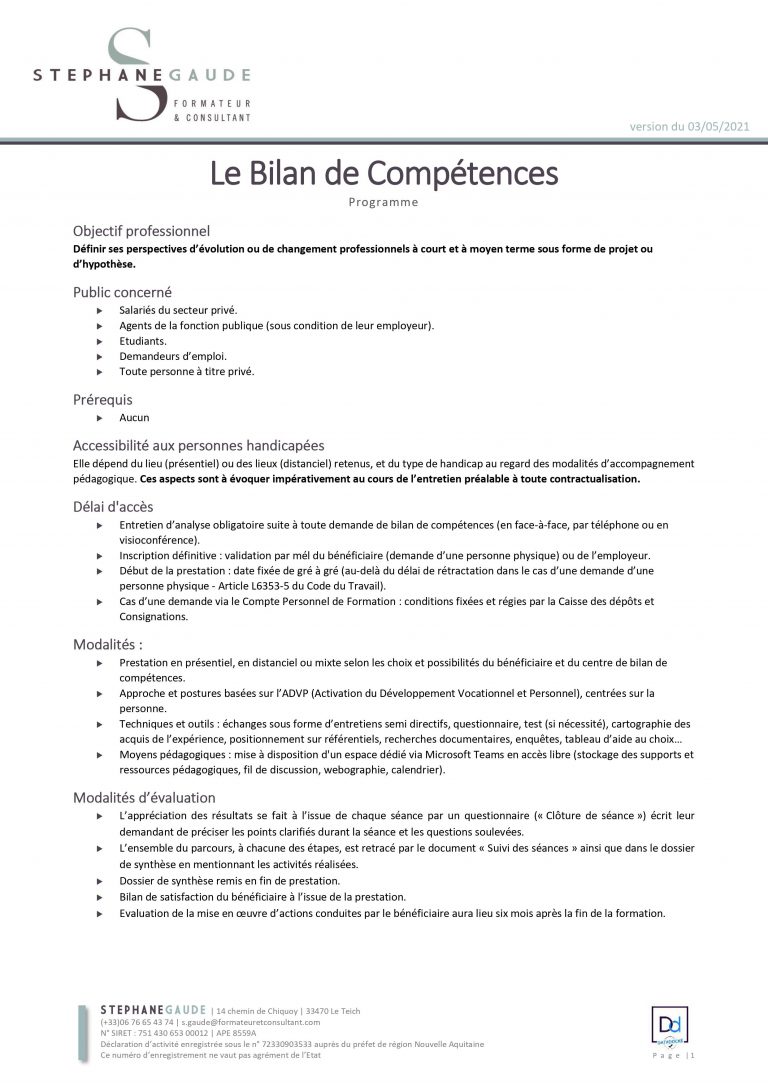 Le Bilan de Compétences - Stéphane Gaude
